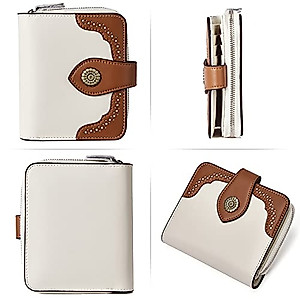 BOSTANTEN Leather Wallets for Women RFID Blocking Zipper Pocket Small Bifold Wallet Card Case White