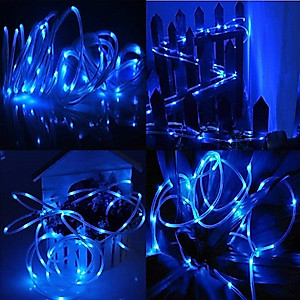 SOCO Solar Rope Lights Outdoor, 33ft 100LED Outdoor Christmas Lighting Waterproof Solar Powered PVC Tube String Lights Decoration for Outdoor Indoor Garden Garden Patio Parties Halloween(Blue)