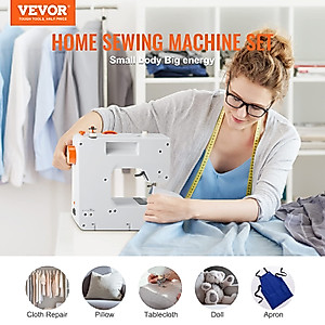VEVOR Portable Sewing Machine for Beginners with 38 Built-in Stitches & Reverse Sewing, Dual Speed Sewing Machine with Extension Table Foot Pedal, Accessory Kit Family Home Travel