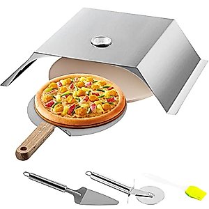 VEVOR Pizza Oven for Outside - Portable Pizza Oven Kit with Pizza Stone, Pizza Shovel, Pizza Cutter, Thermometer for Camping，Stainless Steel Camp Pizza Oven, (13 inch, Silver)