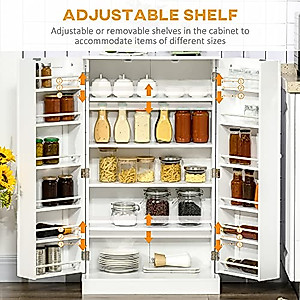 HOMCOM 41" Farmhouse Kitchen Pantry, Freestanding 2 Door Storage Cabinet with Adjustable Shelves for Living Room and Dinning Room,White