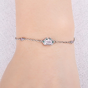 JewelryPalace Geometric Emerald Cut Pink Cubic Zirconia Adjustable Link Bracelet for Women, Art Deco 14k White Gold Plated 925 Sterling Silver Bracelet for Her, CZ Gemstone Jewelry Set