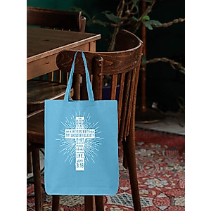 shop4ever John 3:16 Bible Verse Cross Christian Faith Eco Cotton Tote Reusable Shopping Bag 6 oz Turquoise 1 Pack