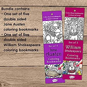 Re-Marks Shakespeare and Jane Austen Colormarks Gift Set - Includes 10 Coloring Bookmarks