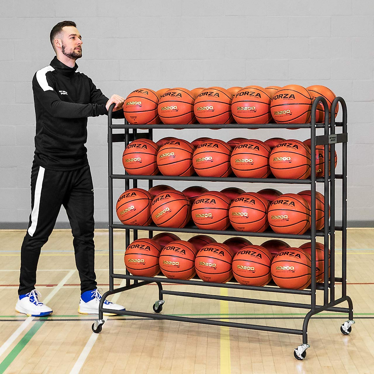 FORZA Portable Sports Ball Cage & Cart | Storage for Basketballs, Footballs, Volleyballs and More! - Securely Stores Up to 40 Balls (Ball Cart, 40 Ball Capacity)