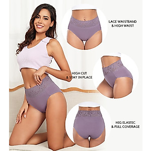 Wealurre Womens Underwear Cotton Bikini Panties for Women High Waisted Lace Hipster Stretch Briefs for Ladies 5 Pack(6005L,Pink Purple)