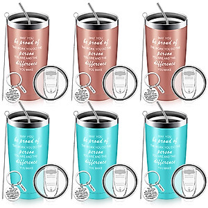 Rtteri 6 Sets Employee Appreciation Gifts for Coworkers Christmas Thank You Gifts for Men Includes May You Be Proud Stainless Steel Tumbler and Work Keychain Inspirational Wine Glasses