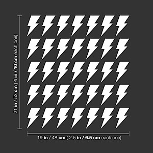Set of 35 Vinyl Wall Art Decal - Lightning Bolt Pattern - from 4" x 2.5" Each - Trendy Adhesive Sticker Geometric Design for Kids Room Nursery Playroom Bedroom Bathroom Classroom Decor (White)