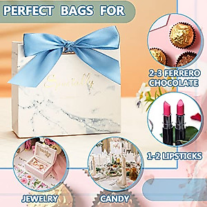 80 Pack Small Thank You Gift Bags Boxes Mini Party Favor Gift Bags with Bow Ribbon Treat Boxes Mini Paper Bags for Wedding Baby Shower Party Bridesmaid Celebration (Blue Ribbon, Stylish Style)