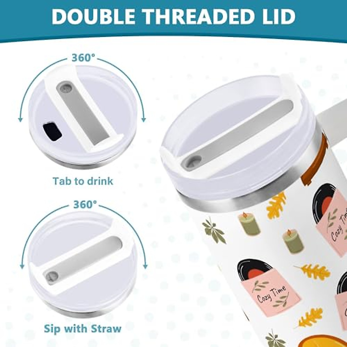 Emelivor Gramophones Records White 40 oz Tumbler with Lid and Straw Insulated Tumblers with Handle Leak Proof Coffee Tumbler Mug Large Water Bottles Fits in Car Cup Holder