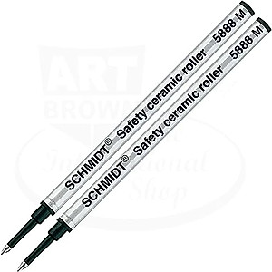SCHMIDT 2 Pack 5888 Black Medium Rollerball Metal Refill