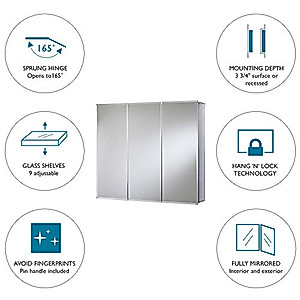 Jacuzzi PD47000 PD47000 26" H x 30" W x 5-1/4" D Triple Door Medicine Cabinet