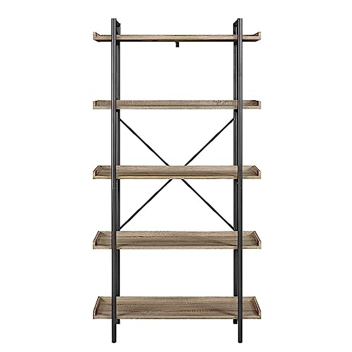 Walker Edison 5 Shelf Industrial Wood Metal Bookcase Tall Bookshelf Storage Home Office, 68 Inch, Driftwood