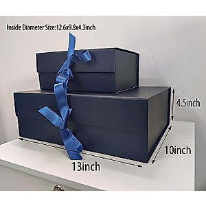 REECAGO Blue Gift Box 13X10X4.5Inch with Magnetic Lid and Silk Ribbon for Christmas Presents Wrapping Gifts Presents Birthdays, Wedding, Holidays, Anniversaries Gift Packaging