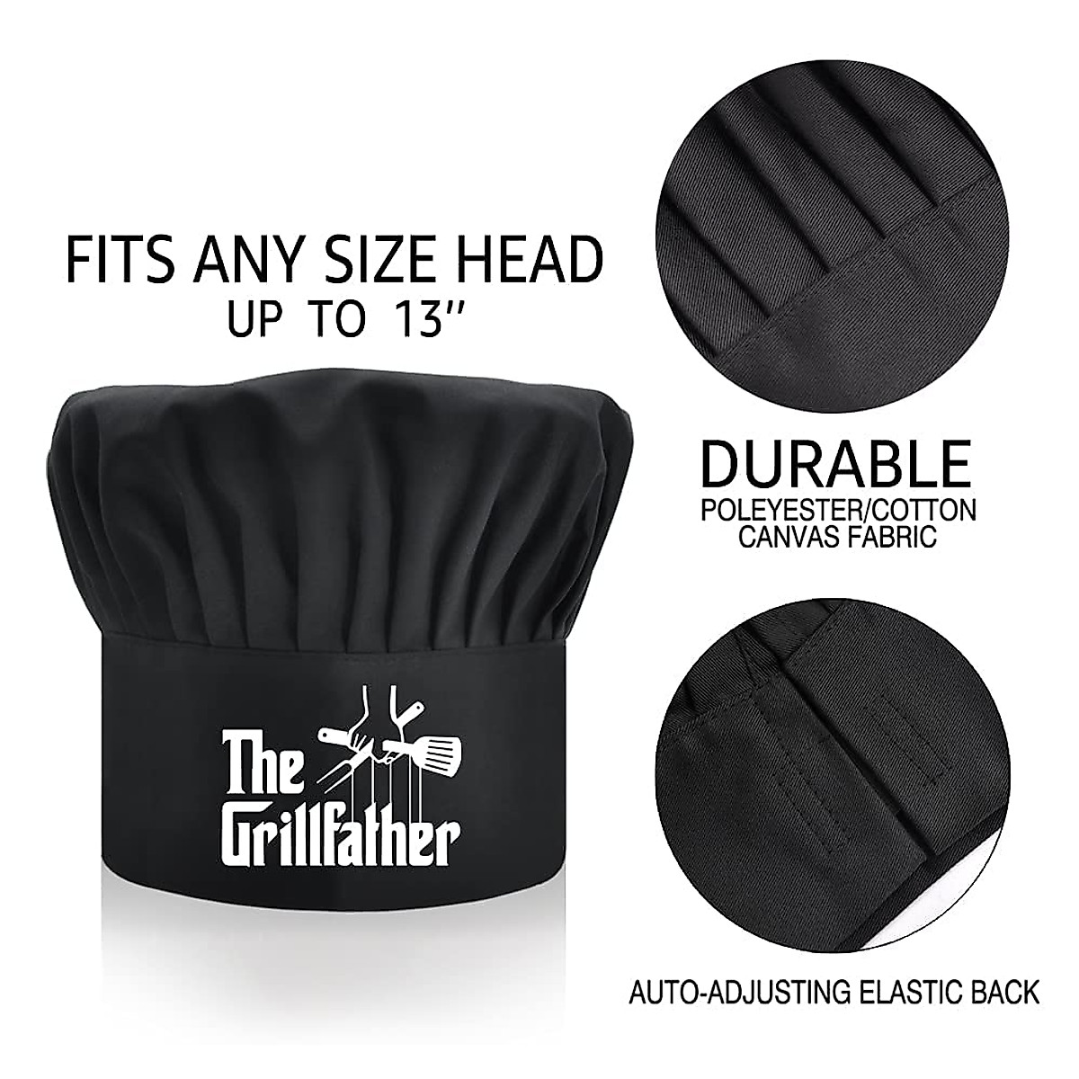 DYJYBMY The Grillfather Chef Hat and Apron Set, Funny Cooking Grilling Apron Gift for Men Woman Dad Mom, Gift for Dad Husband Boyfriend Chef, Adjustable Size