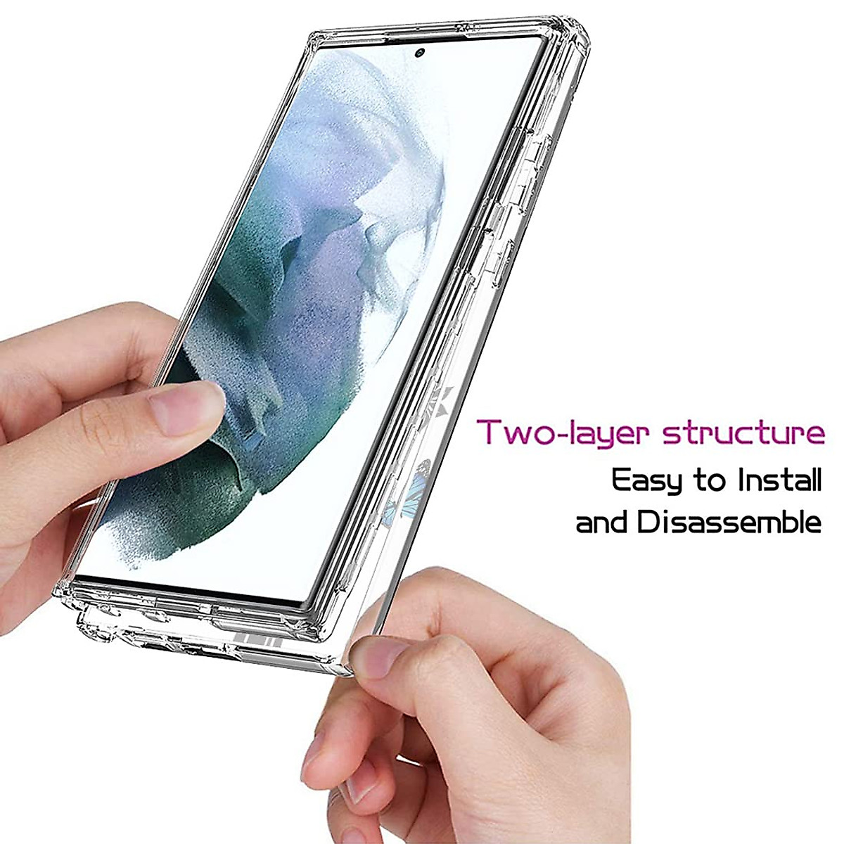 Vavies Case for Galaxy S22 Ultra Case, SM-S908U Case with Tempered Glass Screen Protector, Full Body Clear with Floral Protection Phone Cover Cases for Samsung Galaxy S22 Ultra 5G (Butterfly Tree)