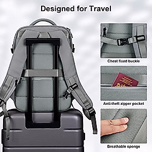 HOMIEE Carry On Bag, Travel Backpack Flight Approved Personal Item Size, Waterproof Luggage Daypack Lightweight Weekender Bag Business Backpack Fits 15.6 Inch Laptop, Grey