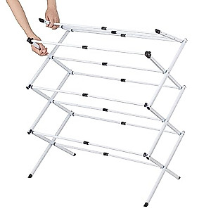 Finnhomy Pre-Assembled Clothes Drying Rack, Drying Rack Clothing, Expandable Laundry Drying Rack, Towel Rack for Indoor and Outdoor Use, 41.3" x 29.5" x 15", White