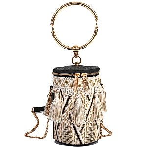 CONNAISSIZE Tassels Woven Bucket Bag, Crossbody Bag For Women, Fashion Handbag and Purses, Bag with Chain Strap