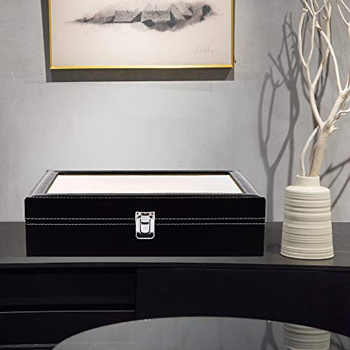 Siveit 8 Slot Sunglass Organizer Leather Eyeglasses Collector Eyewear Display Case Storage Box, Black