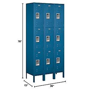 Salsbury Industries 63365BL-U Triple Tier 36-Inch Wide 6-Feet High 15-Inch Deep Unassembled Standard Metal Locker, Blue