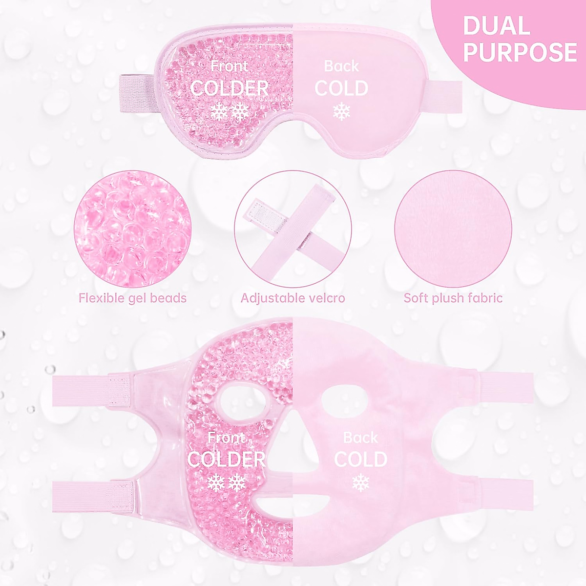 Face Eye Mask Ice Pack for Reducing Puffiness, Bags Under Eyes, Puffy Dark Circles, Migraine,Hot/Cold Pack with Soft Plush Backing (Pink-(1*Eye Mask+1*Face Mask))