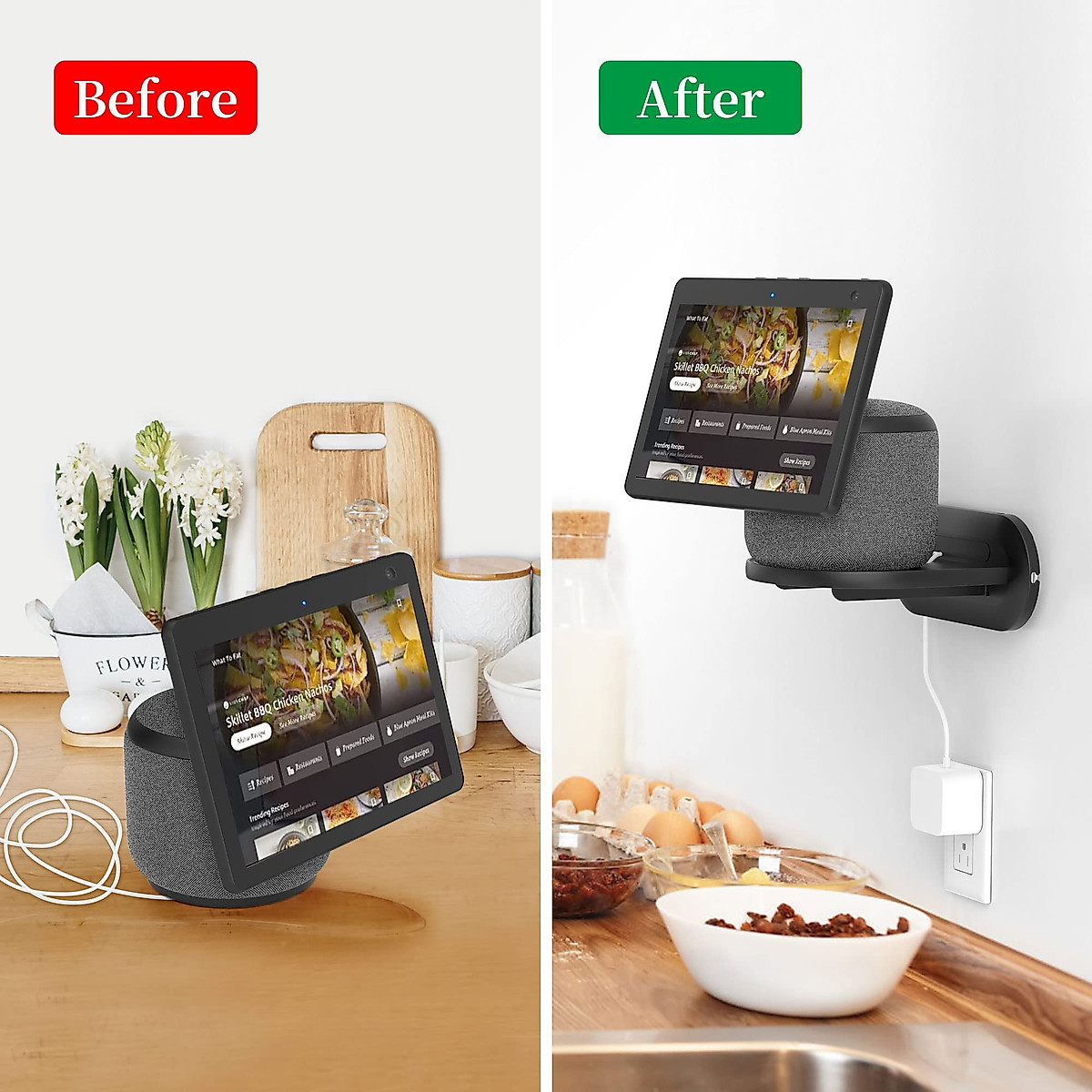 PlusAcc Show 10 Wall Mount Stand - Holder Mount for Echo Show 10 3rd Gen, Space Saving Alexa Accessories Bracket Shelf (Black)