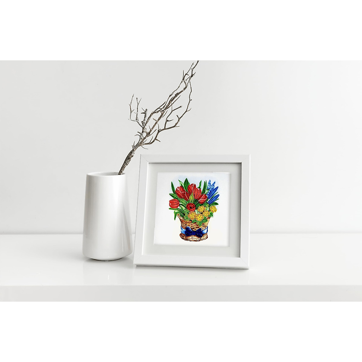 Mixed Flower basket, Quilling Card 3D,Unique Dedicated Handmade, Design Greeting Card for Birthday, Valentine's Day, Mothers Day, Spring, Fathers Day, Graduation, Wedding, All Occasion,6"x6"