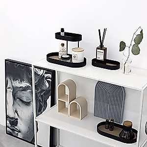 Aeumruch Countertop Storage Box Wrought Iron Storage Tray Bathroom Counter Organizer Oval Desk Decorative Tray Black 2 Tier (Style 1)