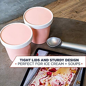 Glowcoast Ice Cream Containers with Lids - 16 oz Pint Disposable Ice Cream Storage Container for Homemade Icecream. Freezer-Safe Tub with Lid Protect Frozen Desserts Like Yoghurt (Peach, 25)