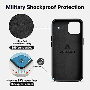 AOTESIER Shockproof Designed for iPhone 12 Mini Case, Food Grade Liquid Silicone Phone Case with [Soft Anti-Scratch Microfiber Lining] Drop Protection 5.4 inch Slim Thin Cover, Black