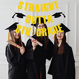 Straight Outta 8th Grade Banner, 8th Grade Graduation Decorations 2022, Boy Girl Kids Eighth Grade Graduation Party Decorations 2022