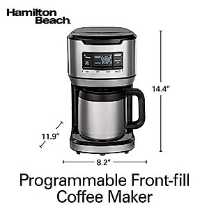 Hamilton Beach 12 Cup Programmable Front-Fill Drip Coffee Maker with Thermal Carafe, Auto Shutoff, 3 Brew Options, Black and Stainless Steel (46391)