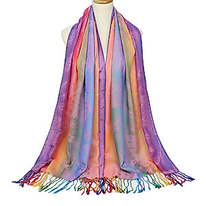 Neelamvar Colorful flowers Jacquard cotton pashmina Women Wrap Shawl tassels Scarves (THM02-03)