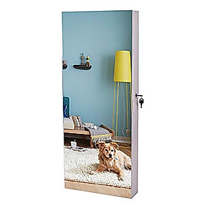 Genrics The Whole Surface PVC Film Wall Hanging Door with Lock Jewelry Cabinet Fitting Mirror Cabinet White
