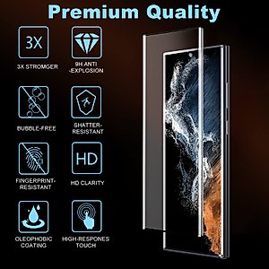 [2+2 Pack] Galaxy S22 Ultra Screen Protector, 9H Tempered Glass, Ultrasonic Fingerprint Support, 3D Curved, HD Clear Scratch Resistant for Samsung Galaxy S22 Ultra 5G Glass Screen Protector