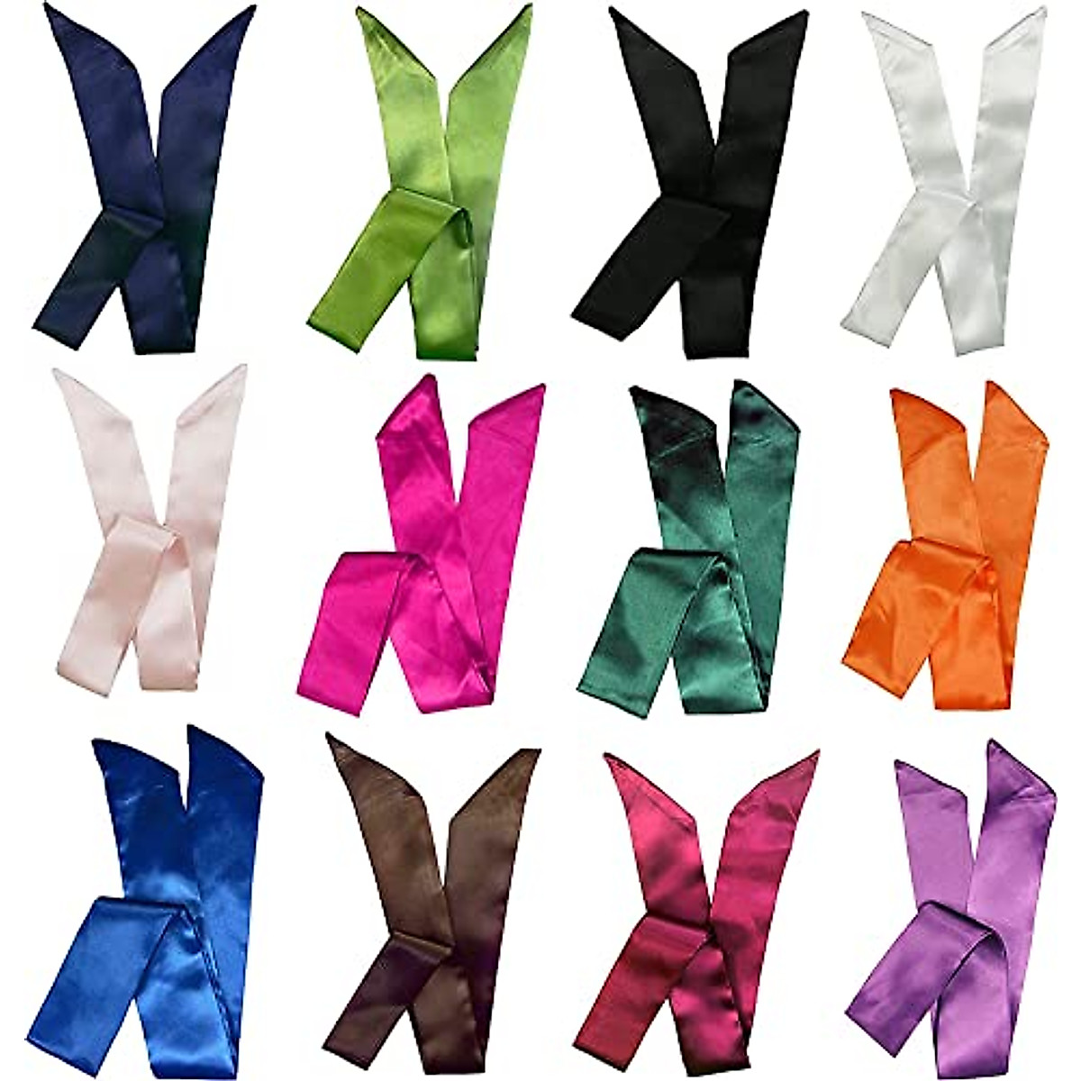 LilMents 12 Mixed Designs Satin Head Hair Handbag Handle Highlights Scarf Tie Lot (Solid Colors A)