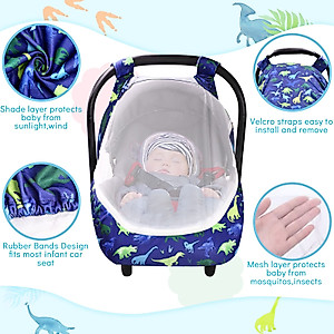 Car Seat Cover for Babies, Summer Cozy Cover, Privacy Carseat Canopy Protect Boys Girls, Breathable Comfortable, Dinosaur