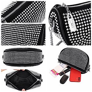 Ayliss Women Rhinestone Crossbody Handbag Clutch Peral Mini Top Handle Evening Purse Shoulder Bag Crystal Party Disco (Black #1)