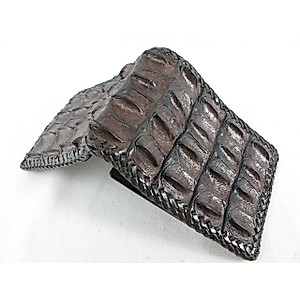 Pelgio Genuine Crocodile Alligator Backbone Skin Handmade Bifold Wallet (Chocolate Brown)