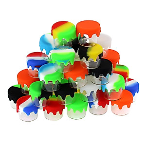 Glass Concentrate Container with Silicone Lids 48-Pack 6ml Round No-Neck Storage Jar for Oil, Lip Balm, Wax, Cosmetics by ooDuo, Multi