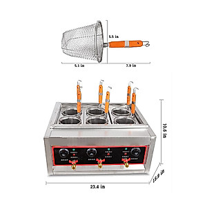 PreAsion 220V Commercial Pasta Cooker 6 Holes Noodle Cooking Machine Pasta Makers Boiler Cooker Machine Noodles Table with 6 Basket Stainless Steel Blade Noodle Dumpling Maker with Noodle Filter