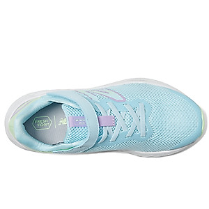 New Balance Boy's Fresh Foam Arishi V4 Hook and Loop Running Shoe, Bleach Blue/Green Aura/Lilac Glo, 2 X-Wide Little Kid