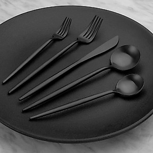Bettlife Matte Black Silverware Set, Stainless Steel Satin Finish, Flatware Cutlery Set for 4, 20-Piece Spoons and Forks Kitchen Utensil Set, Dishwasher Safe (Matte Black, 20 P)