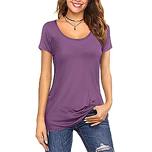 Amoretu Womens Soft Tee Tops Short Sleeve Scoop Neck Tunic T Shirts (Plum, L)