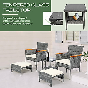 YEEFY Outdoor Patio Furniture Set with Table & Ottoman 5 Piece Patio Conversation Sets Wicker Patio Set for 2 Outdoor Furniture Sets for Yard Backyard Lawn Porch Poolside Balcony, Grey