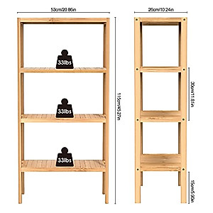 Purbambo 4 Tier Bamboo Shelf, Freestanding Book Shelf Bookcase Storage Rack for Bathroom Kitchen Living Room
