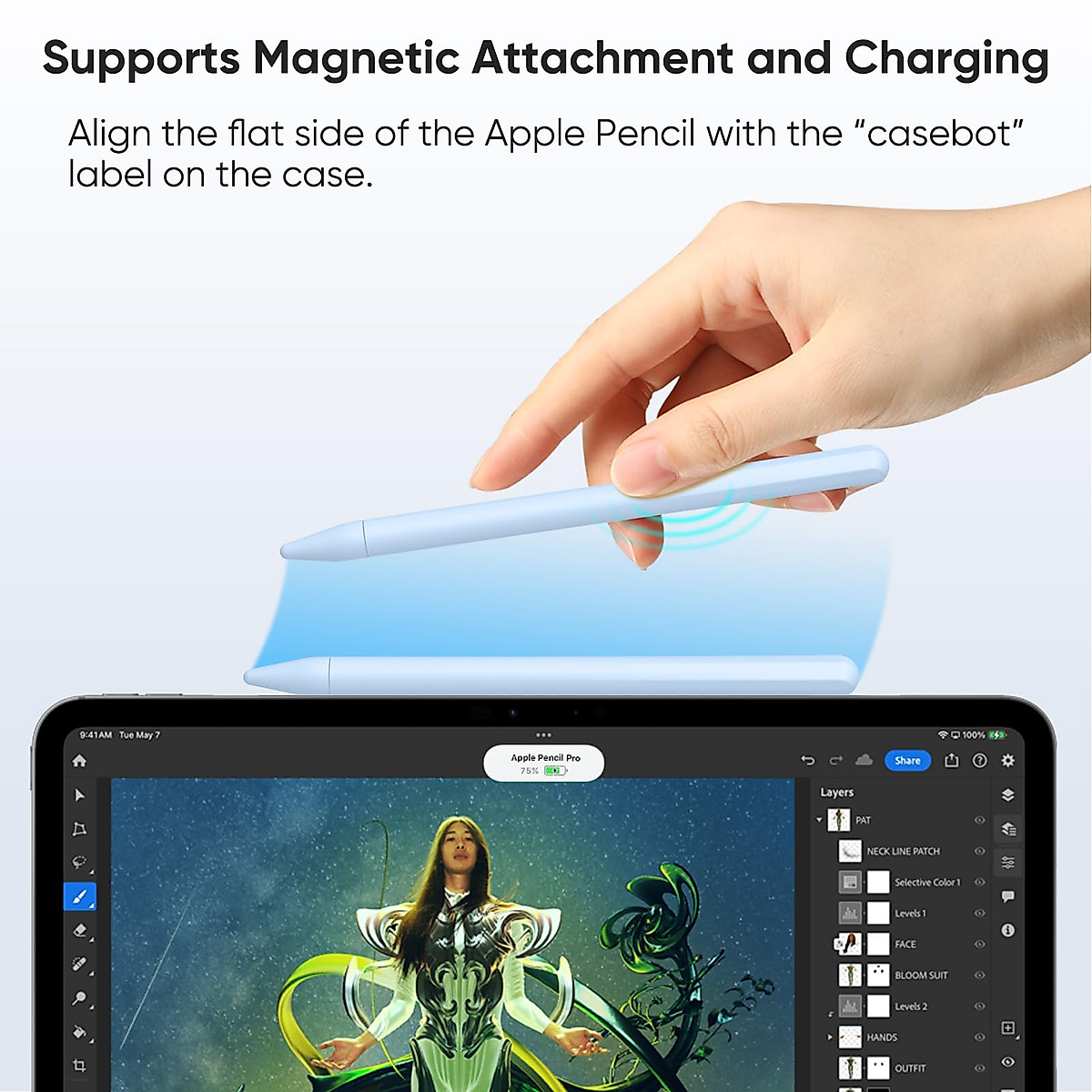 Fintie Silicone Sleeve for Apple Pencil Pro & Apple Pencil 2nd Generation, Light Pen Skin Case Cover Soft Protective Grip Holder with 2 Nib Covers Accessories, Sky Blue