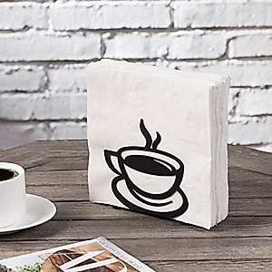 MyGift Black Metal Upright Dining Table Napkin Holder with Cafe Steaming Cup Cutout Design, Countertop Kitchen Coffee Bar Decor