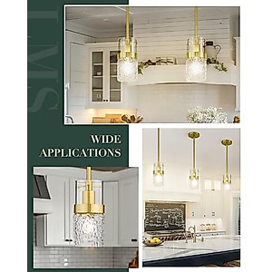 LMS Gold Pendant Light, 1-Light Pendant Lighting for Kitchen Island with Hammered Glass, LMS-171